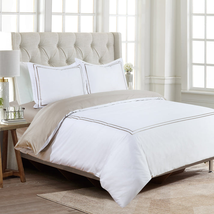 Flora Hotel Collection Bed Linens - White - Taupe Embroidery: Discover ...